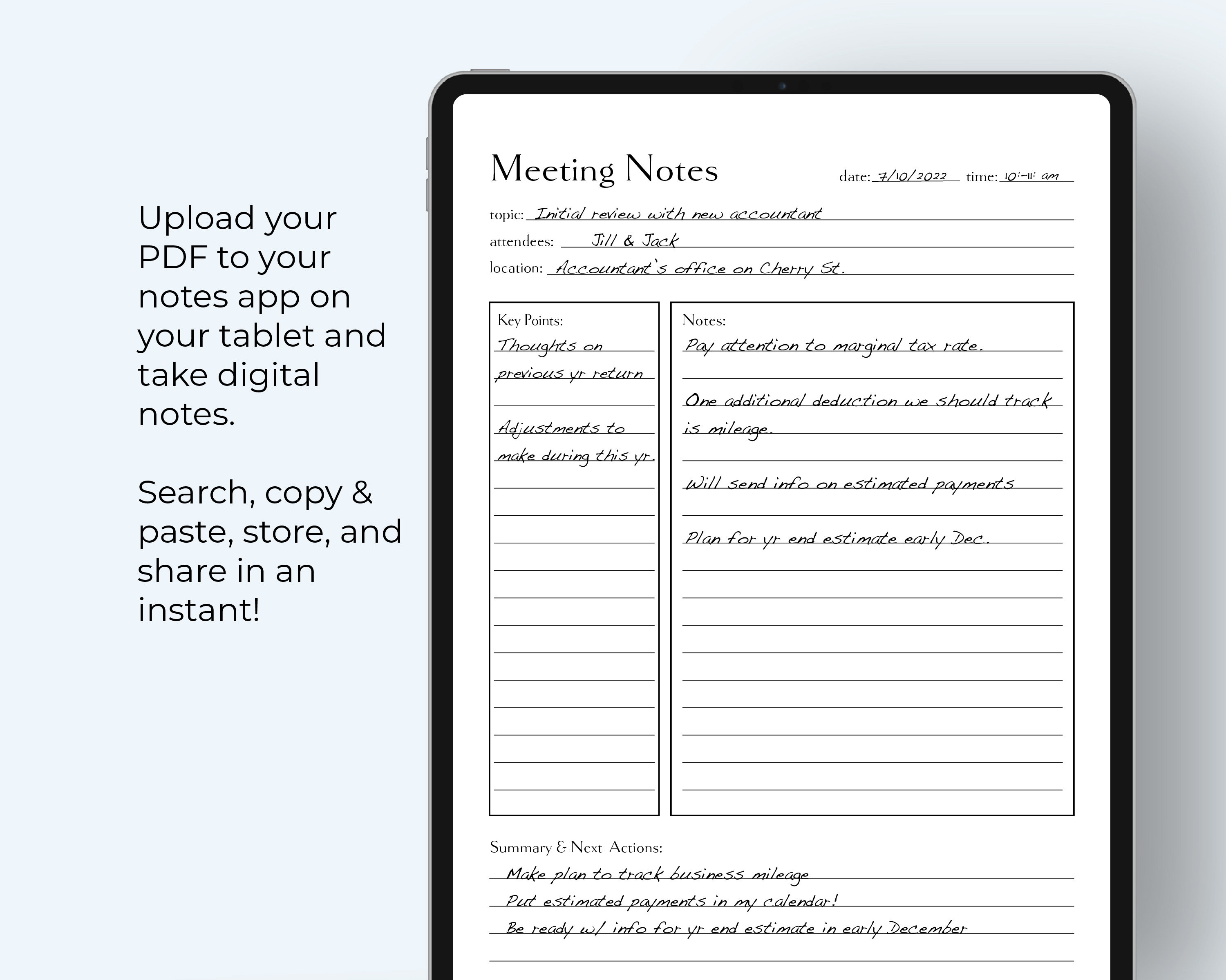 Meeting Minutes Printable, Note Taking Agenda, Professional, School ...