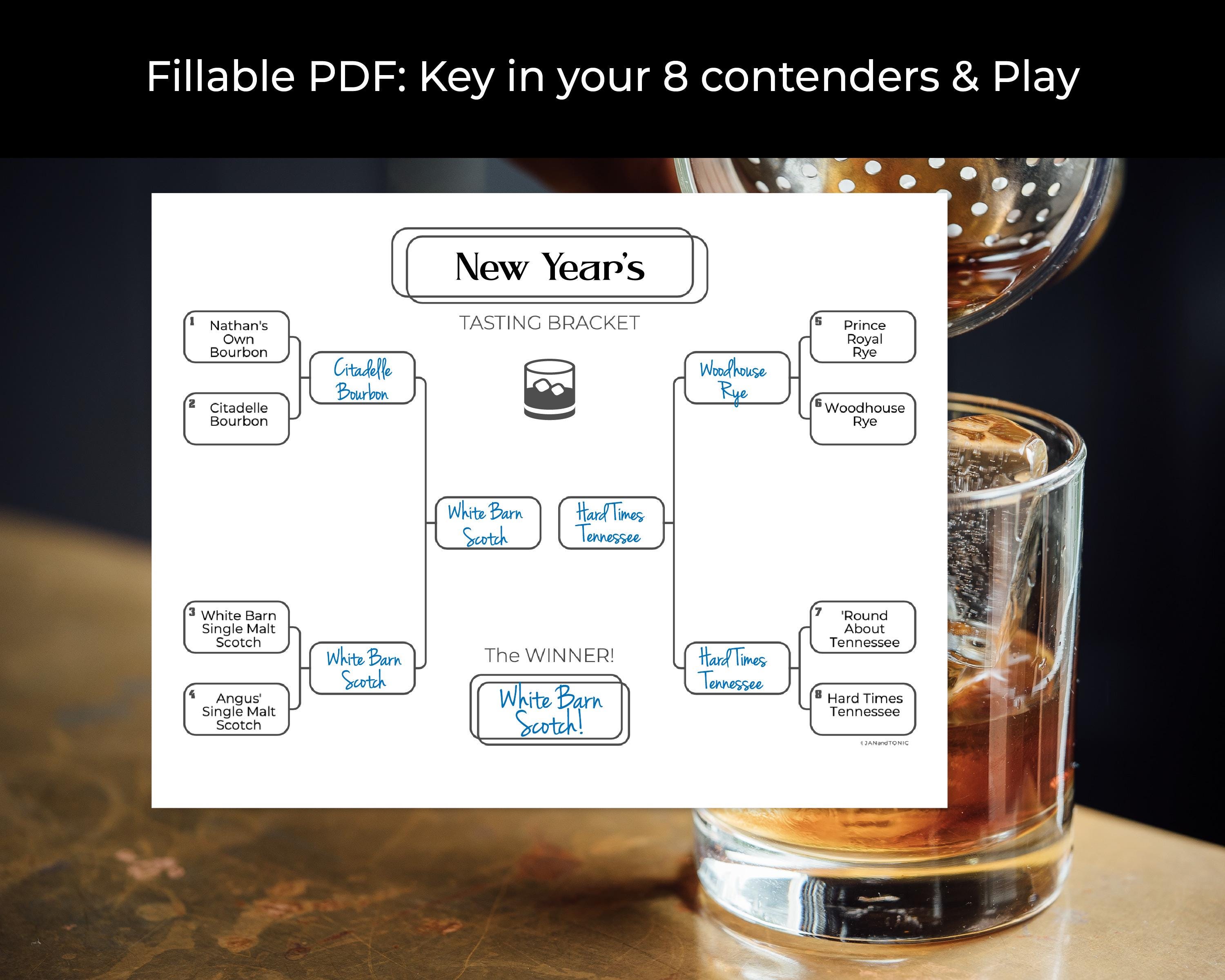 Printable, Editable Whiskey & Cocktail Tasting Bracket, Great for ...