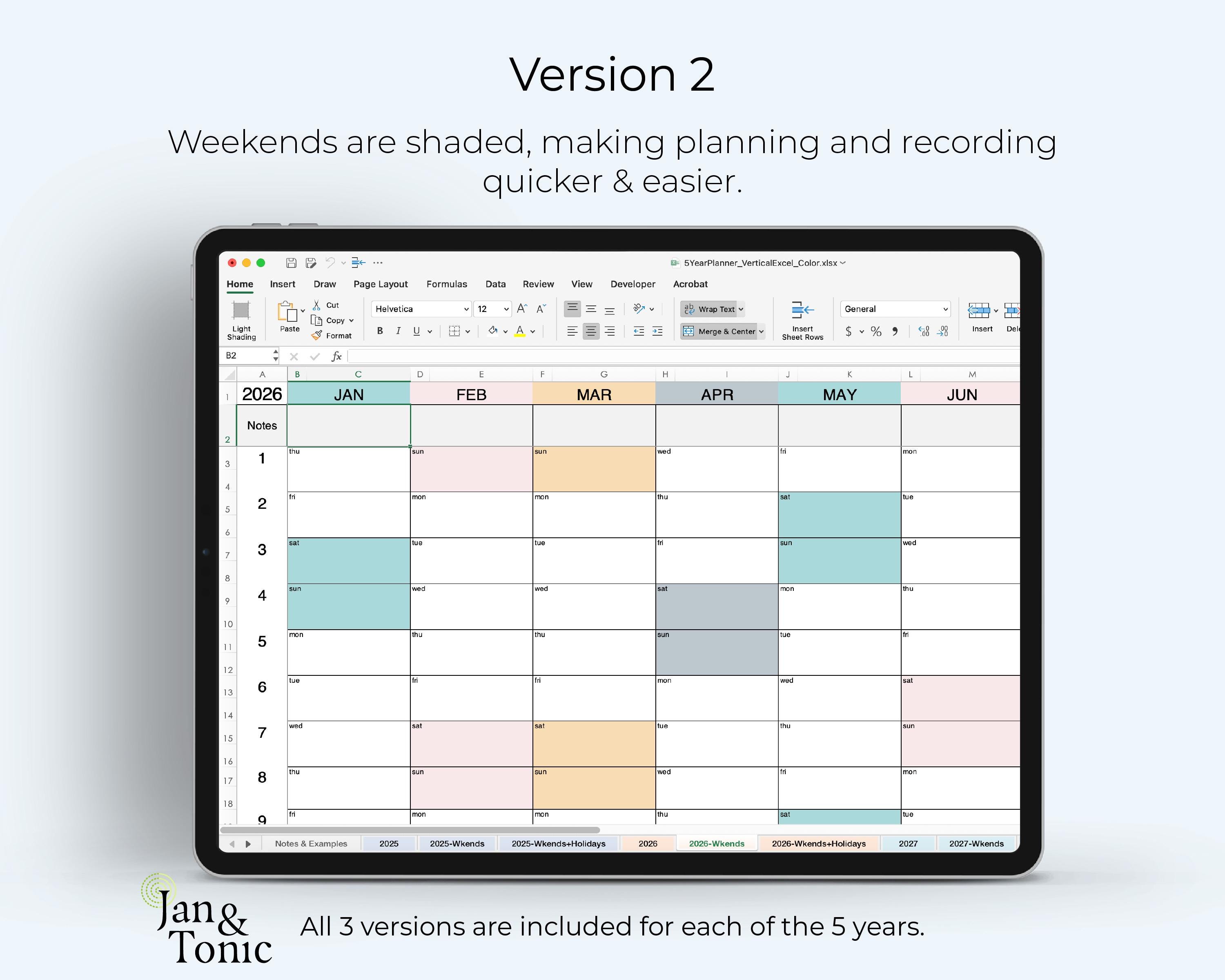 5 Year Planner Excel Spreadsheet, Family, School, Work, Travel ...