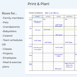Printable Weekly Family Schedule, Spaces to Plan for 2 to 6 People ...