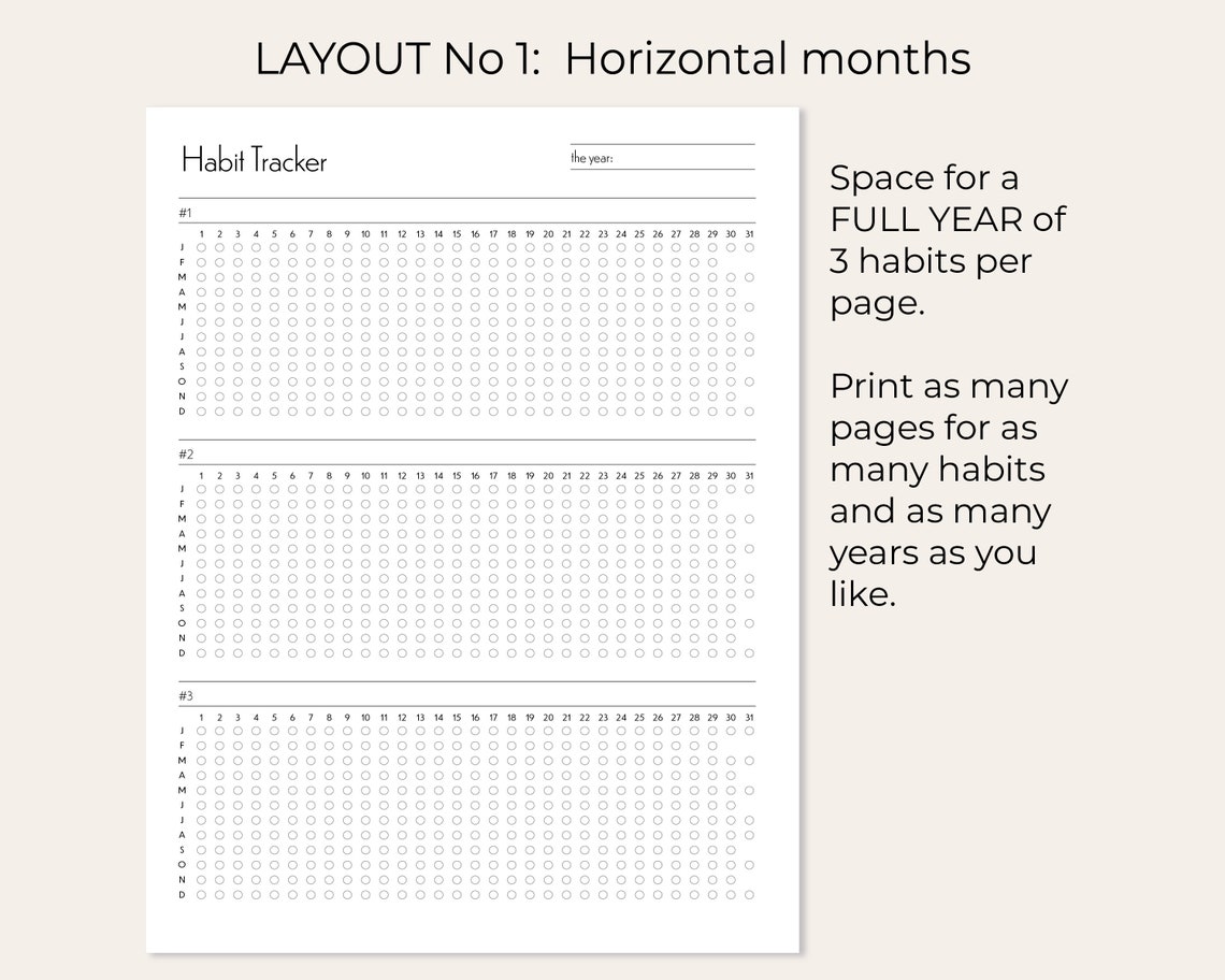Printable Yearly Habit Tracker for Habits, Routines, Fitness, Medical ...