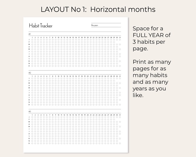 Printable Yearly Habit Tracker for Habits, Routines, Fitness, Medical ...