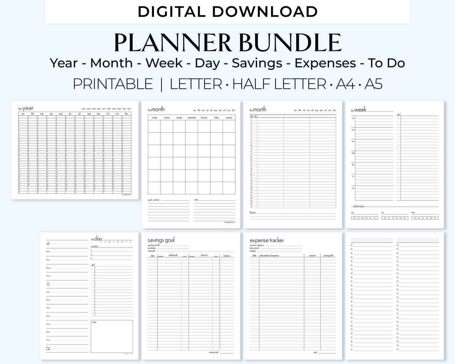 Printable Planner Bundle Year Month Week Day Savings - Etsy