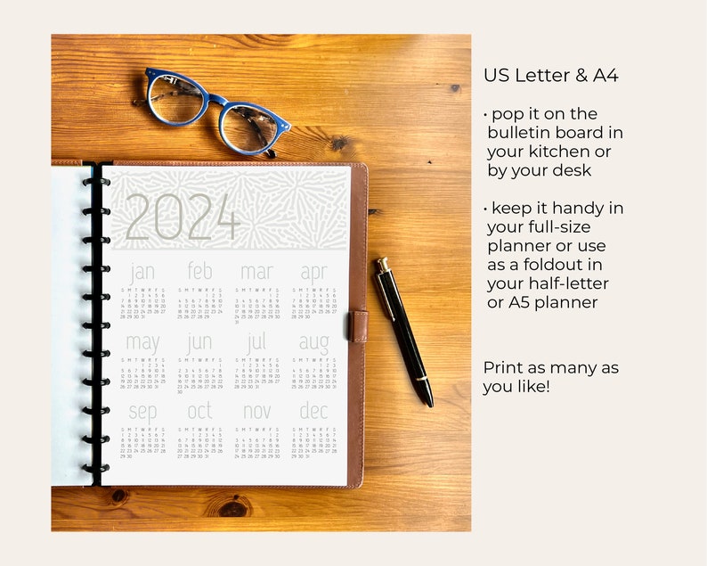 2024 Calendar, Year at a Glance, for Planner, Wall, Bulletin Board ...