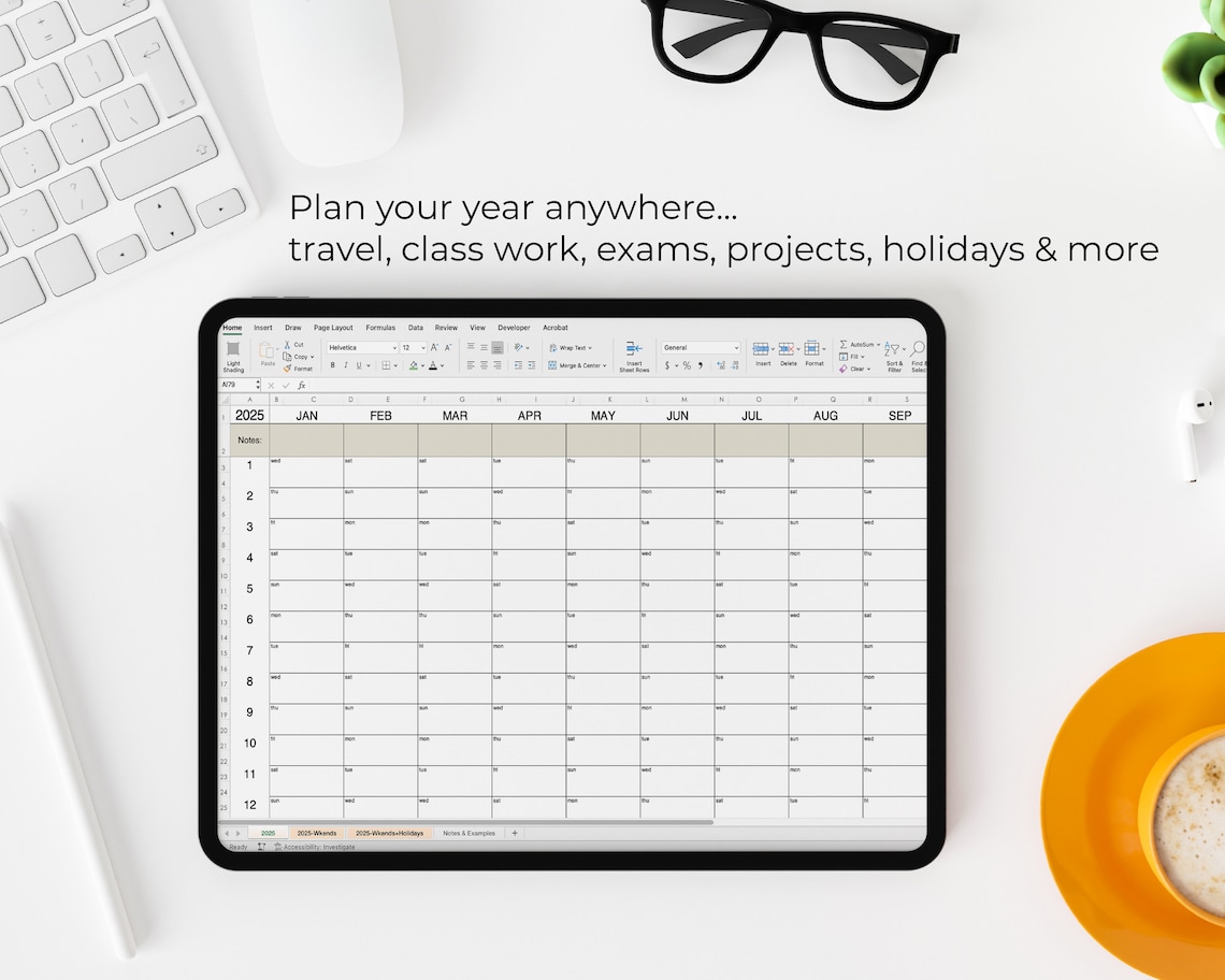 2025 Year Planner Excel Spreadsheet for Habits, Students, Professionals ...