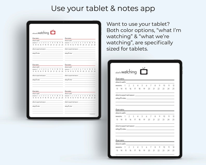 TV Series Tracker, Printable AND Digital Watch Lists, Episode Log ...
