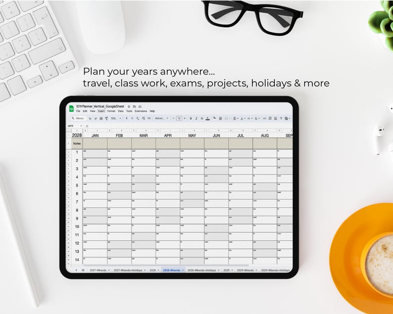 10 Year Planner Google Sheet, Family, School, Teaching, Travel, Annual ...