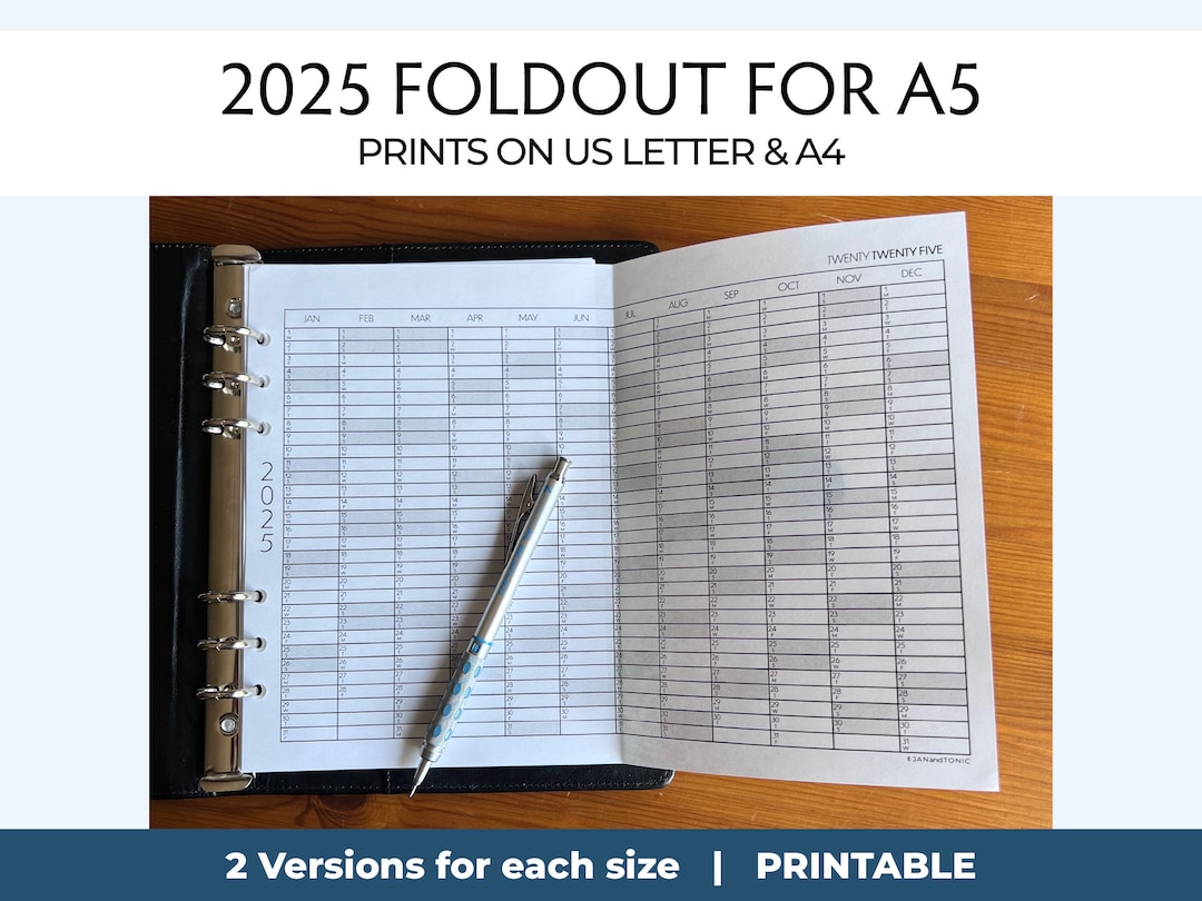 2025 Year Printable Planner, Foldout for A5 Planners, Prints on US ...