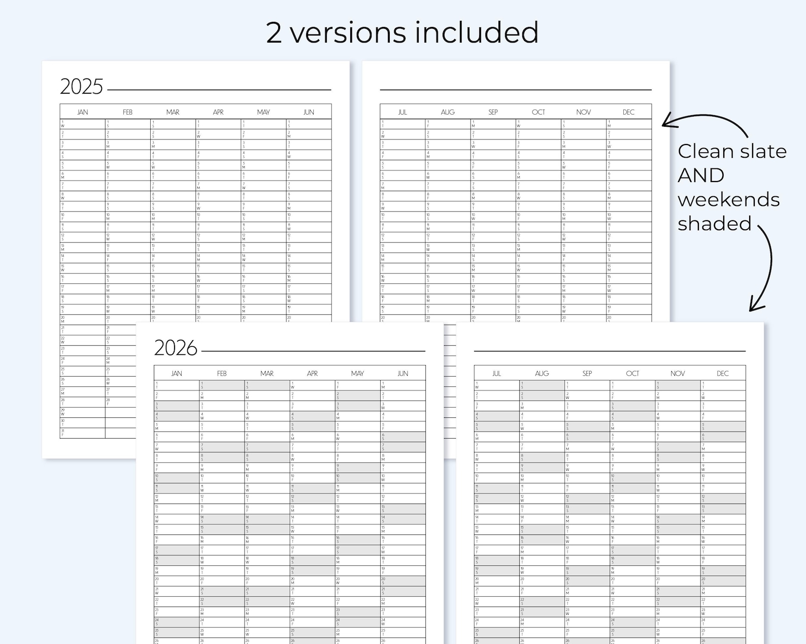 Printable Yearly Planners, 2 Years 2025 & 2026 YO2P. Annual Insert ...