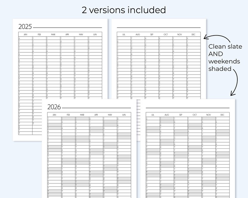 Printable Yearly Planners, 2 Years 2025 & 2026 YO2P. Annual Insert ...