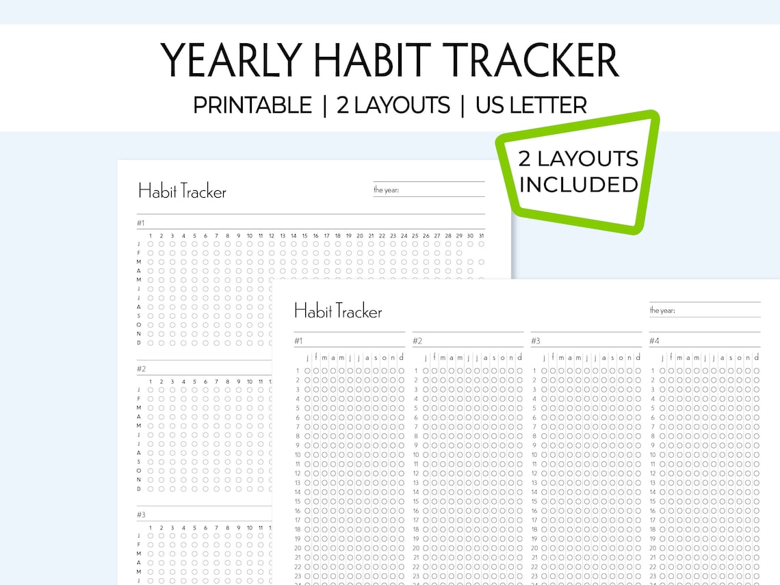 Printable Yearly Habit Tracker for Habits, Routines, Fitness, Medical ...