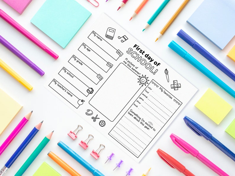 1st Day of School Printable Student Questionnaire. Back to - Etsy