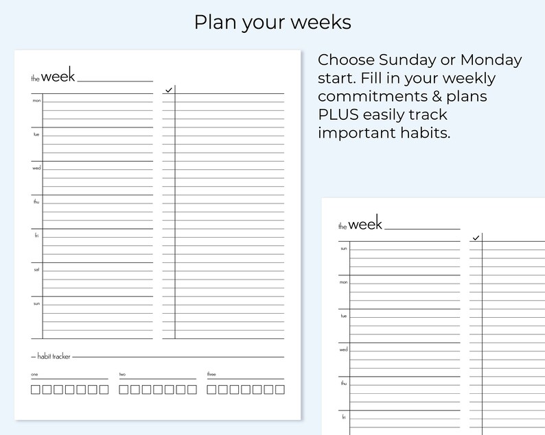 Printable Planner Bundle, Daily, Weekly, Monthly and Yearly for Letter, Half Letter, A4, A5. Map ...