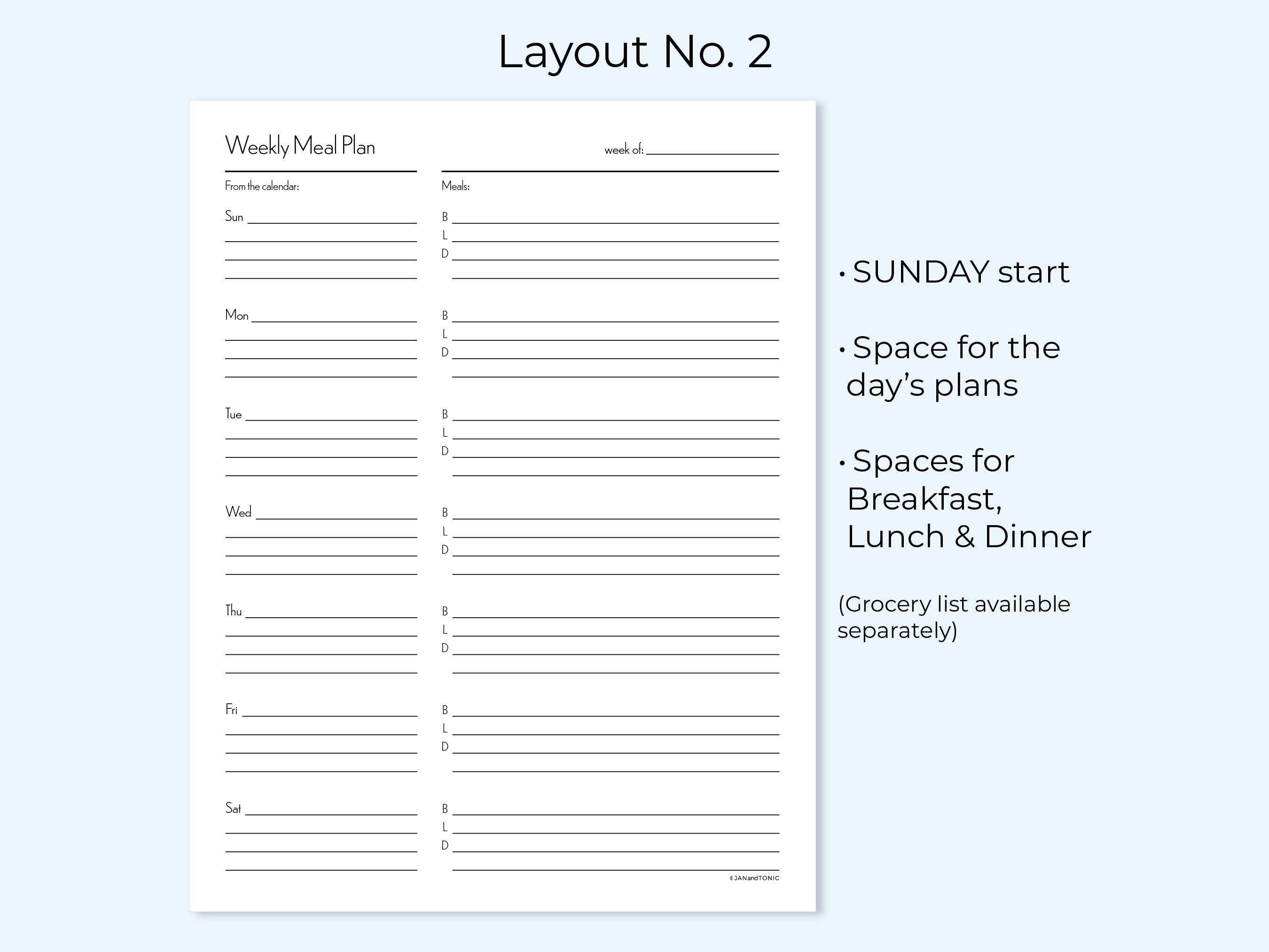 Printable Meal Planner, Weekly Menu Prep and Diet Template, Digital or ...