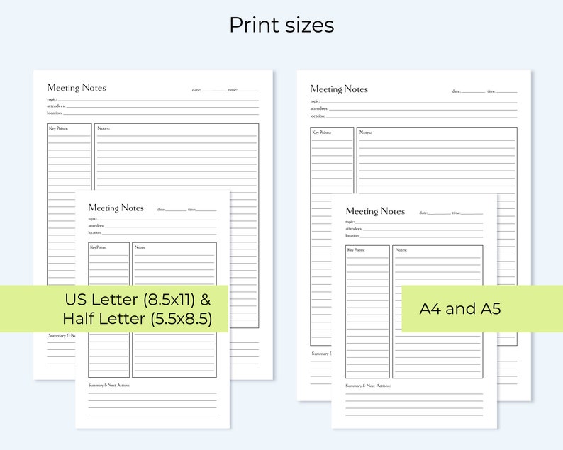 Meeting Minutes Printable, Note Taking Agenda, Professional, School ...
