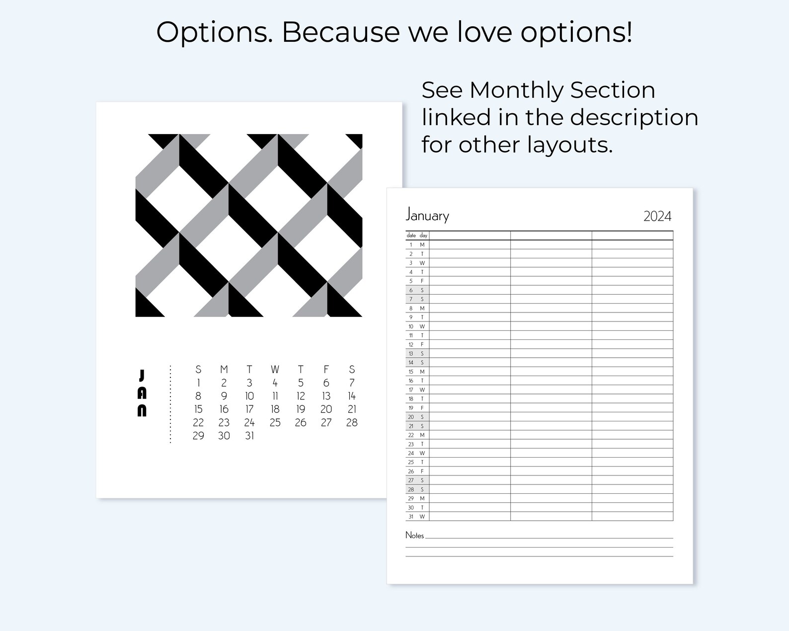 Printable Lined Monthly Calendar Insert, Undated, Perpetual Planner ...