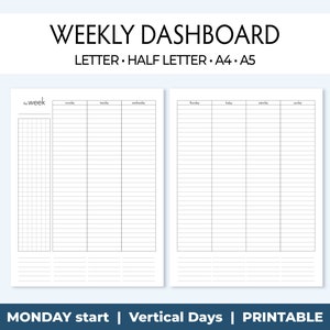 Printable Weekly Planner, Monday Start, Dashboard Layout, Week on 2 ...