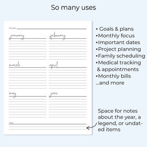 Printable Yearly Planner, Year at a Glance, Minimalist Two Page ...