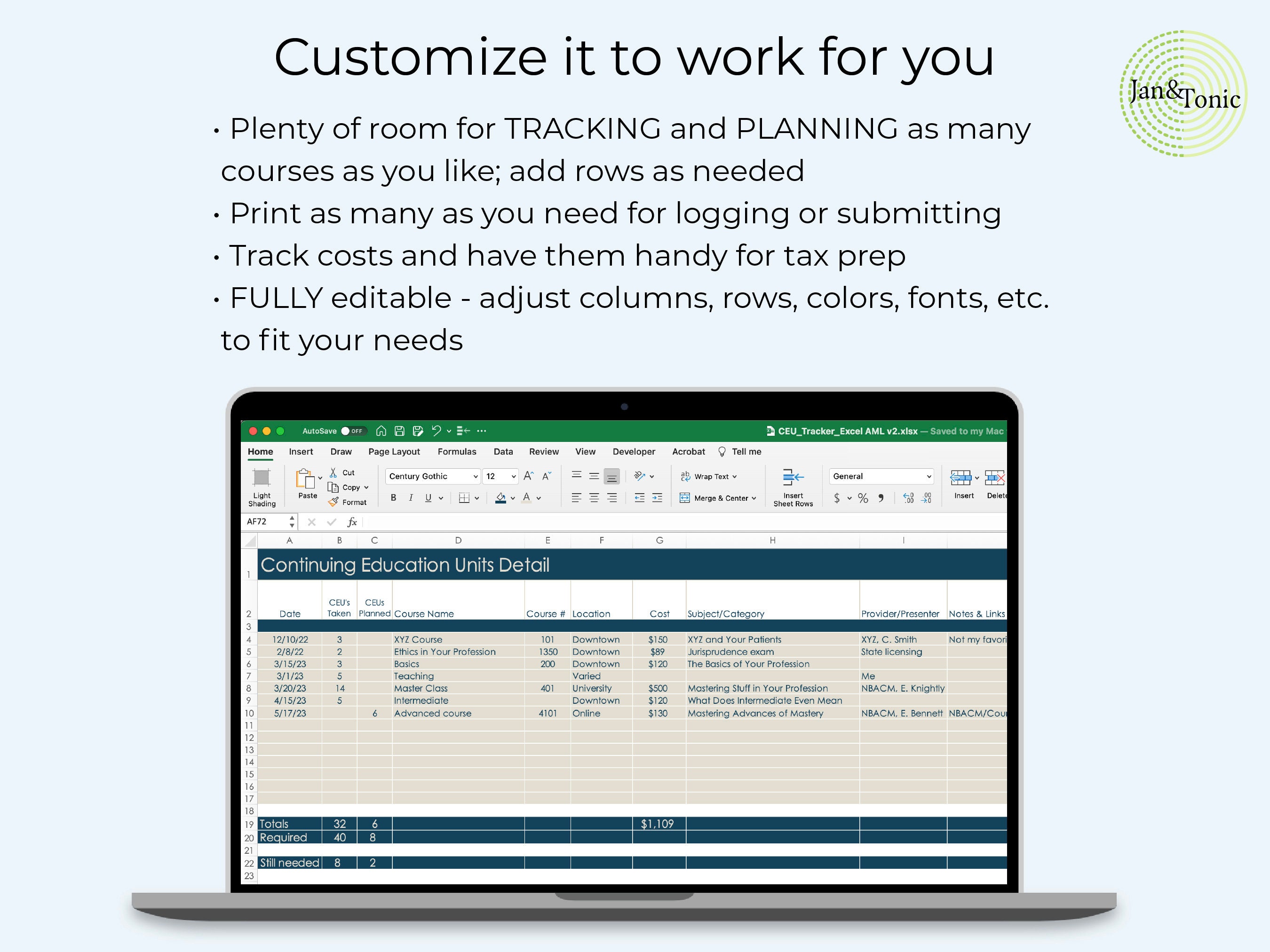 Multiple License Continuing Education Tracker Excel Spreadsheet, CEU ...