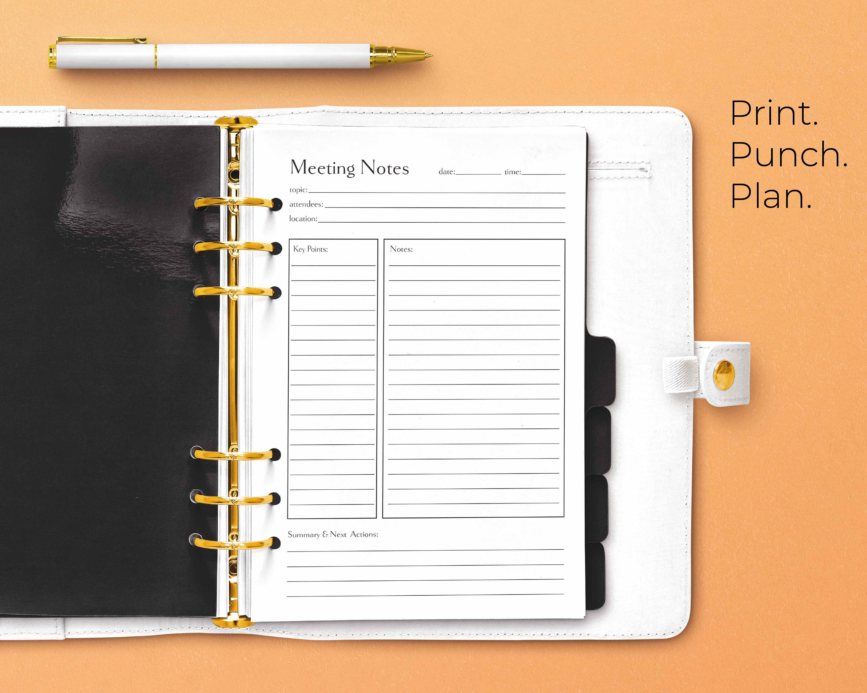 Meeting Minutes Printable, Note Taking Agenda, Professional, School ...