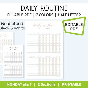 Editable Daily Routine, Habit Tracker, Monday Start, Weekly Routine ...