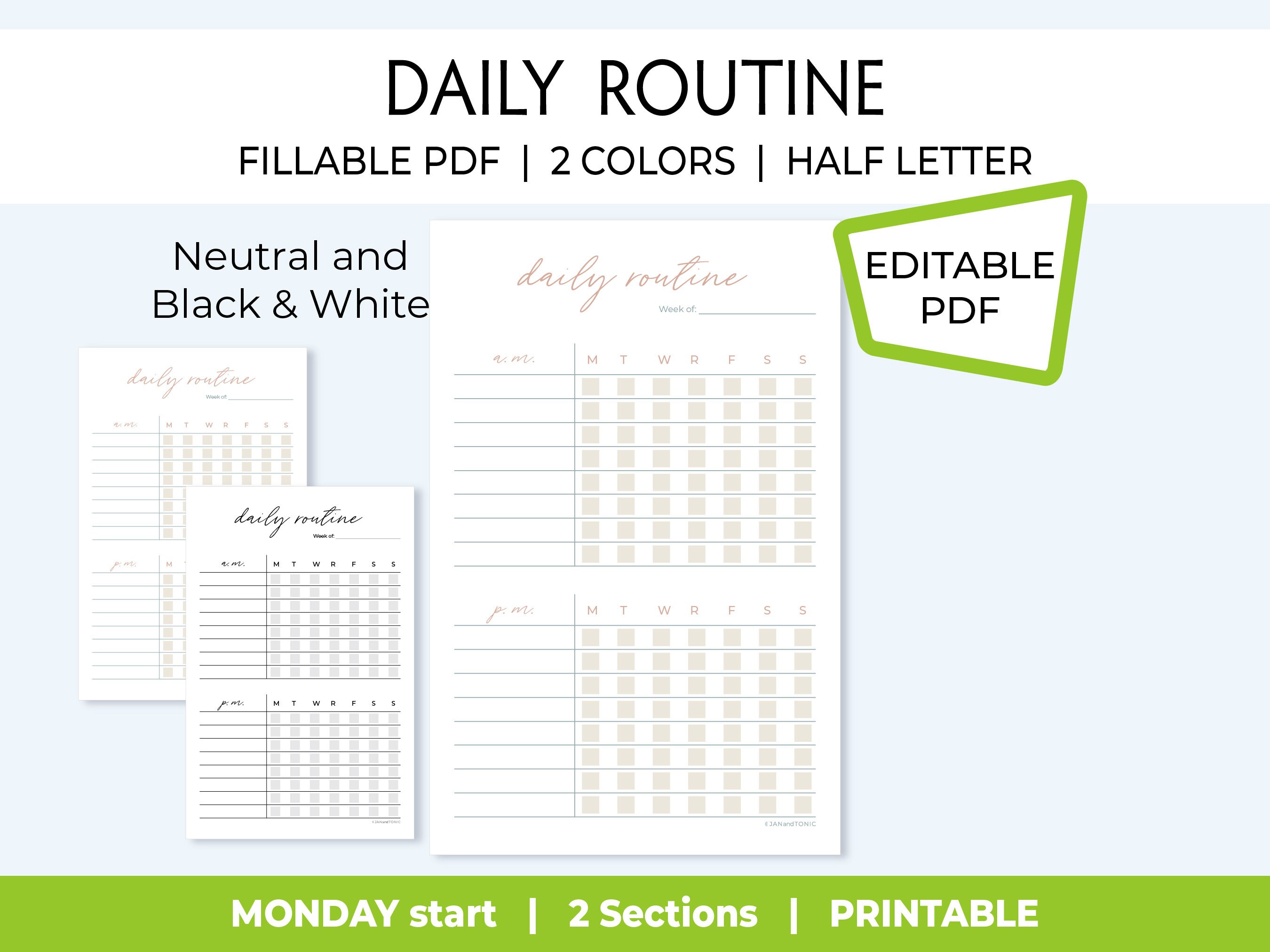 Editable Daily Routine, Habit Tracker, Monday Start, Weekly Routine ...
