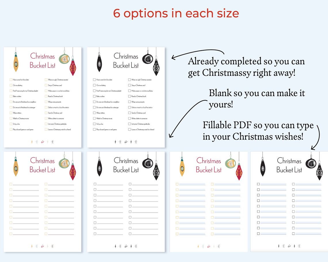 Printable Bucket List, Blank and Fillable PDF, All 3 in Color and Black ...