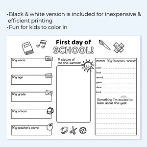 1st Day of School Printable Student Questionnaire. Back to - Etsy