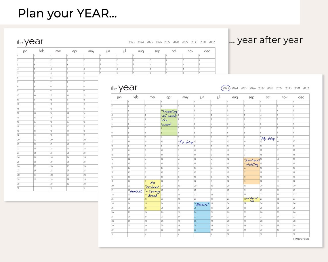 Printable Planner Bundle, Year, Month, Week, Day, Savings, Expenses ...