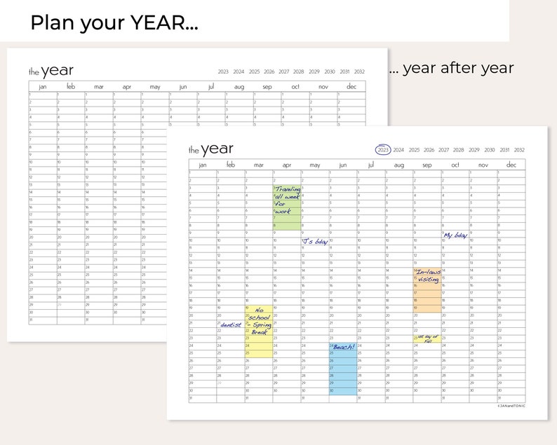 Printable Planner Bundle, Year, Month, Week, Day, Savings, Expenses ...