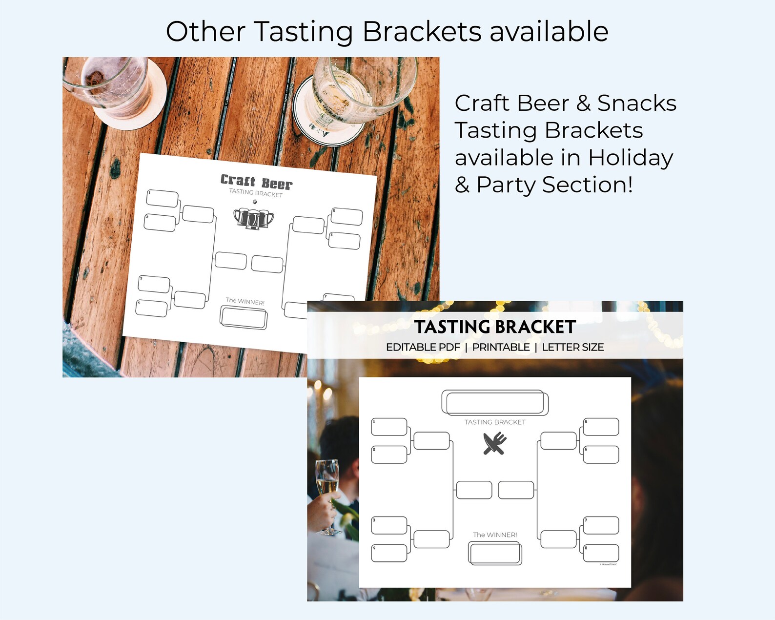 Printable Tasting Bracket for Game Day, Tournament Parties, Holidays ...