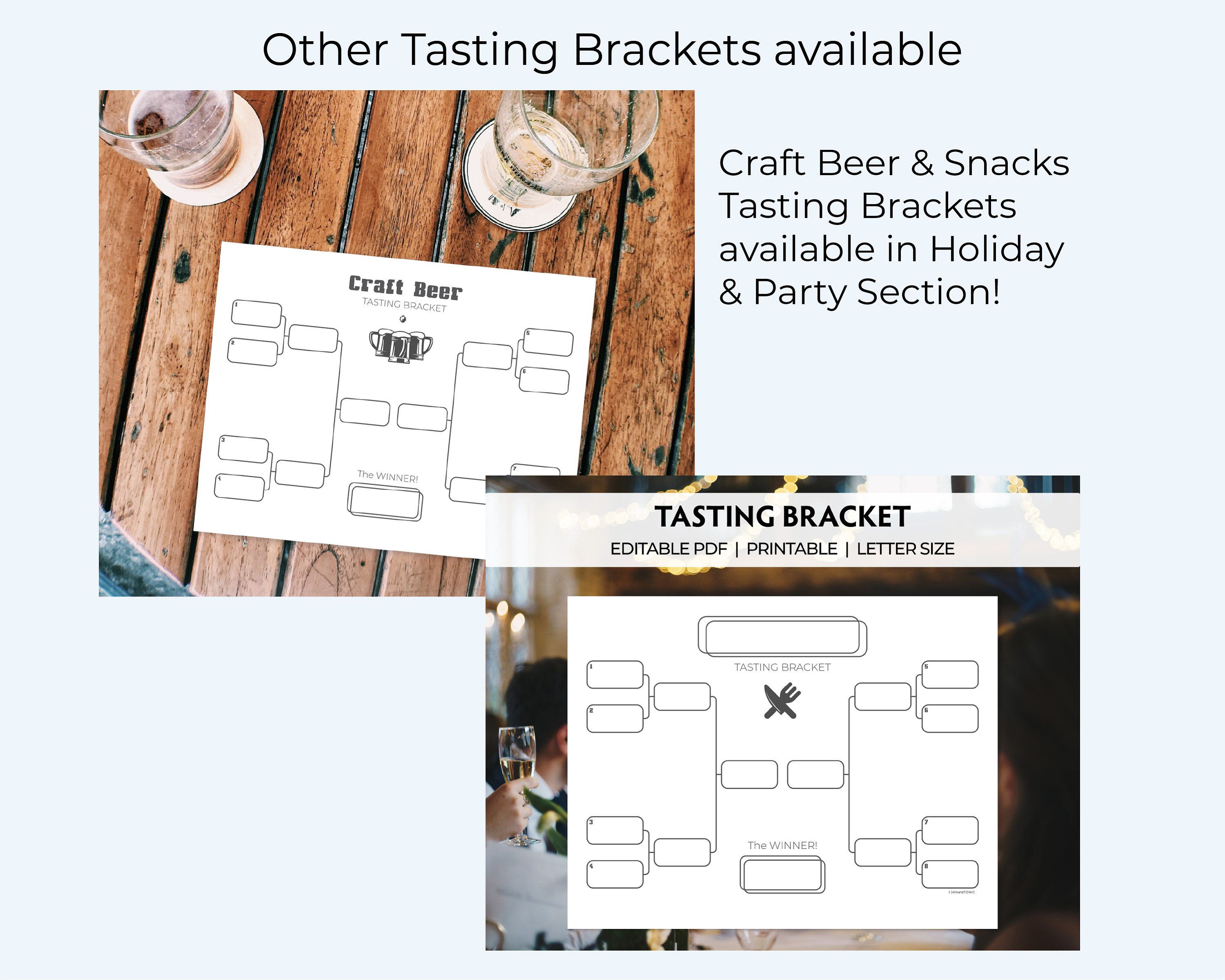 Printable Tasting Bracket for Game Day, Tournament Parties, Holidays ...
