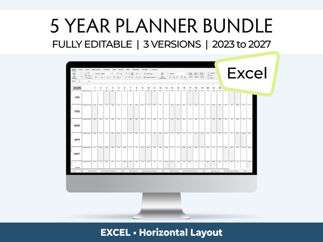 Year Planner Excel Spreadsheet, Family, School, Professional, Travel ...