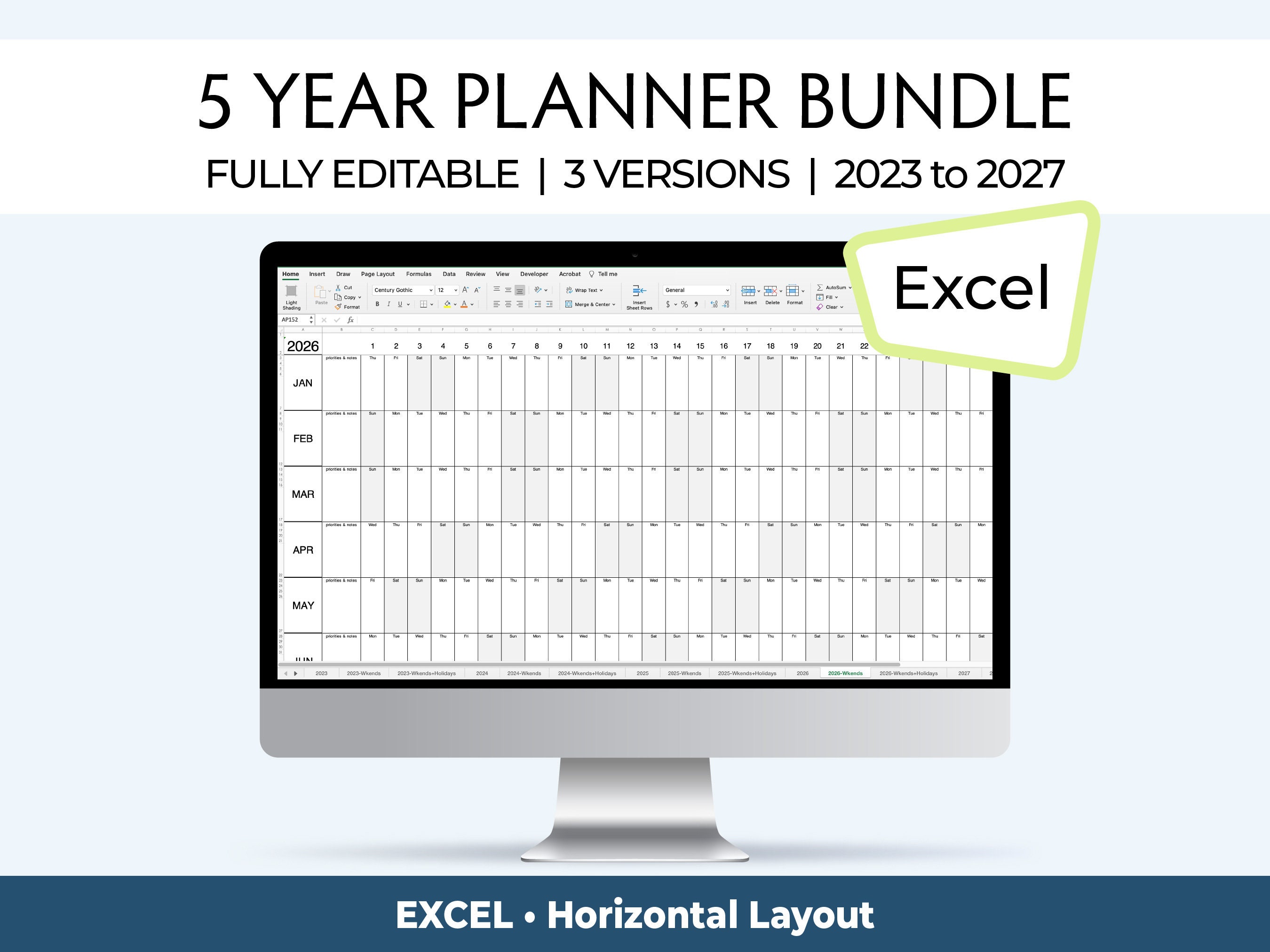 Year Planner Excel Spreadsheet Family School Professional - Etsy