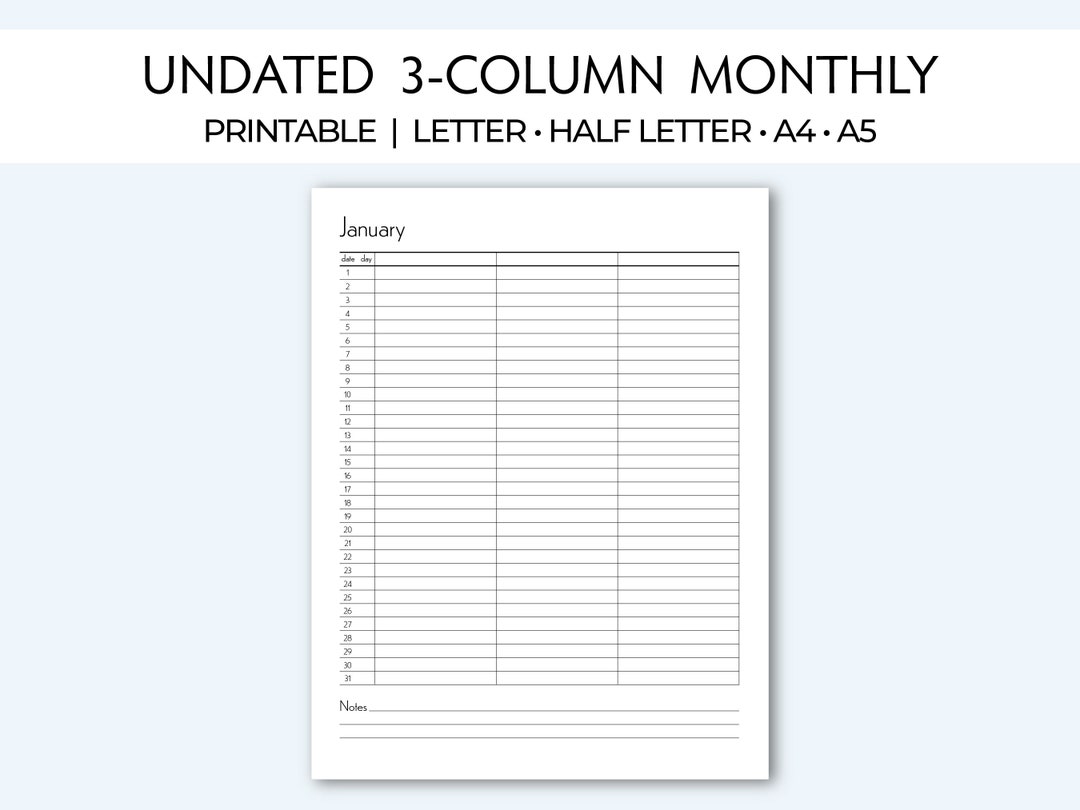 Monthly Planner Page, Printable, 3 Columns for Planning and Tracking ...