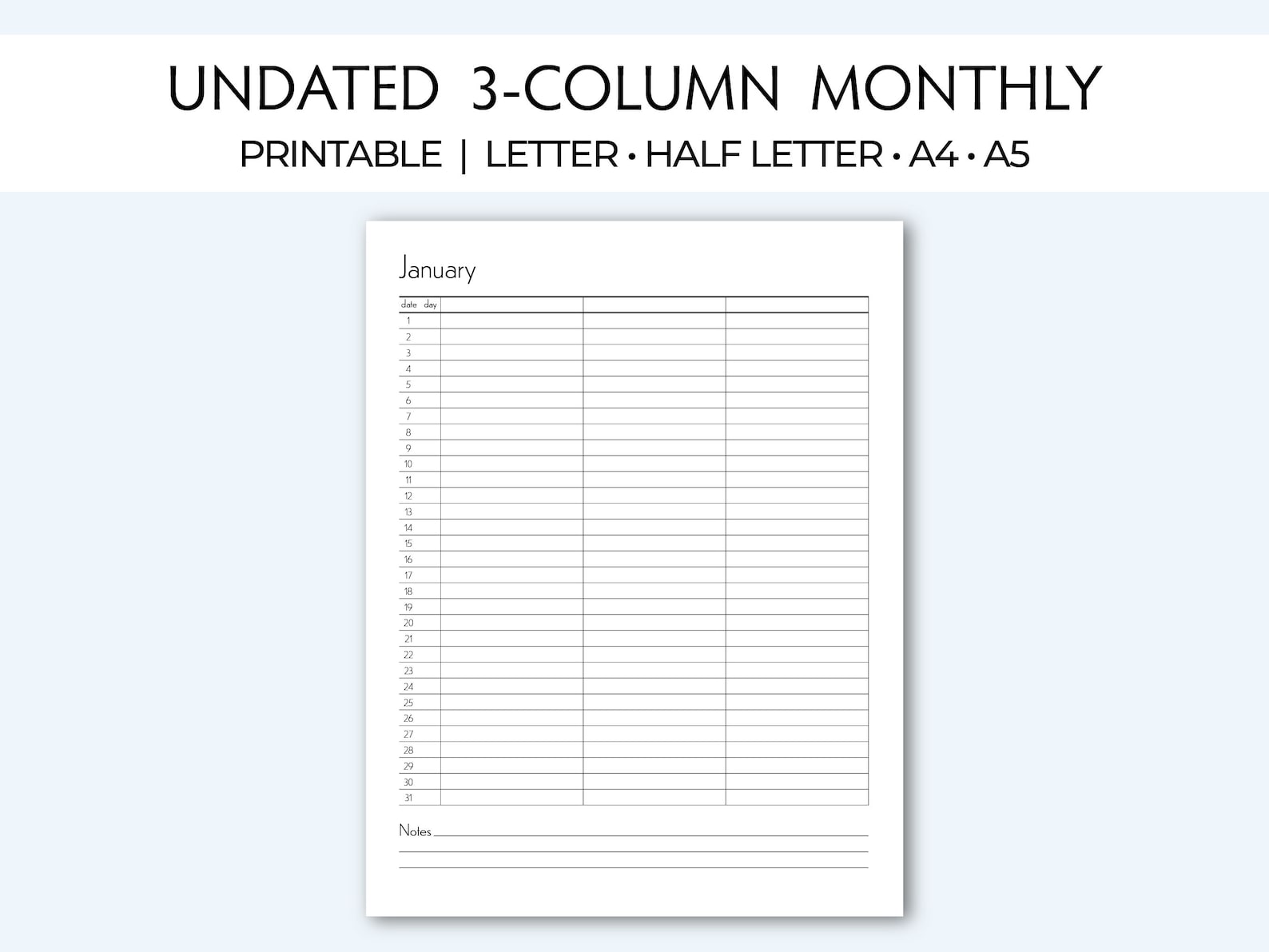 Monthly Planner Page, Printable, 3 Columns for Planning and Tracking ...