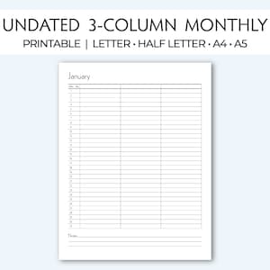 Monthly Planner Page, Printable, 3 Columns for Planning and Tracking ...