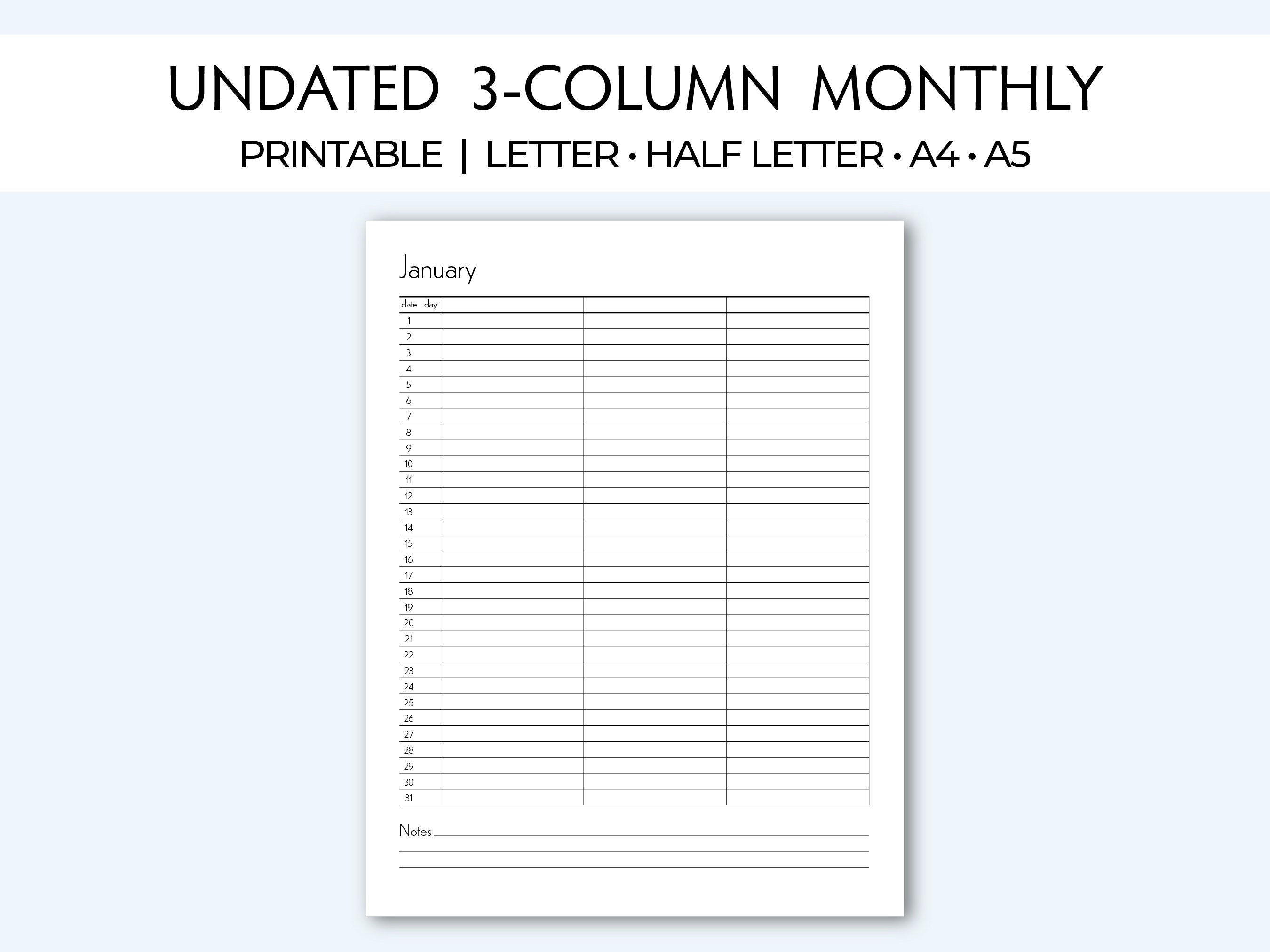 Monthly Planner Page, Printable, 3 Columns for Planning and Tracking ...