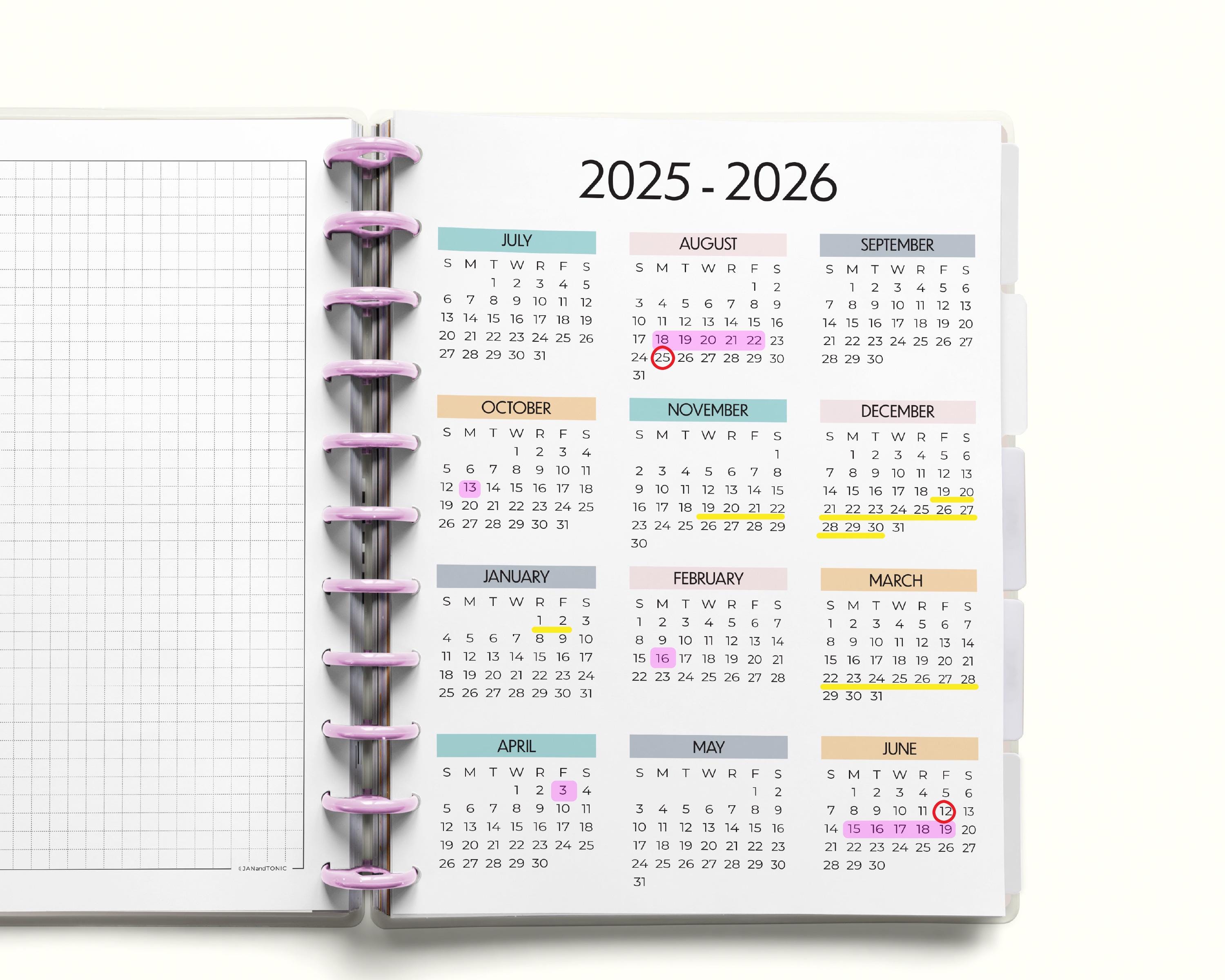 Academic Planner, 2025-2026 School Year Printable, Midyear Calendar ...