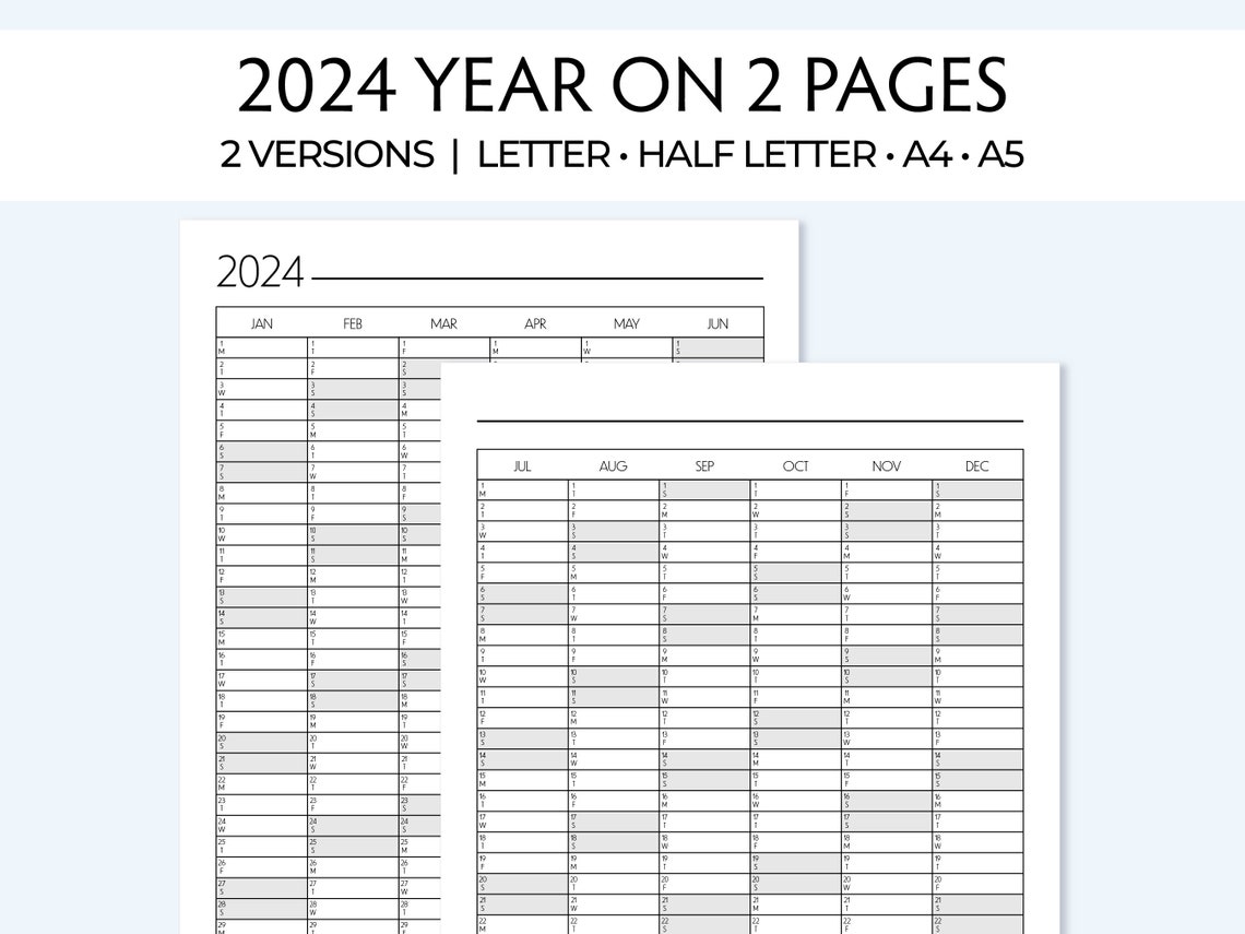 Printable Yearly Planner, 2024 Minimalist YO2P for Work, Family, Travel ...