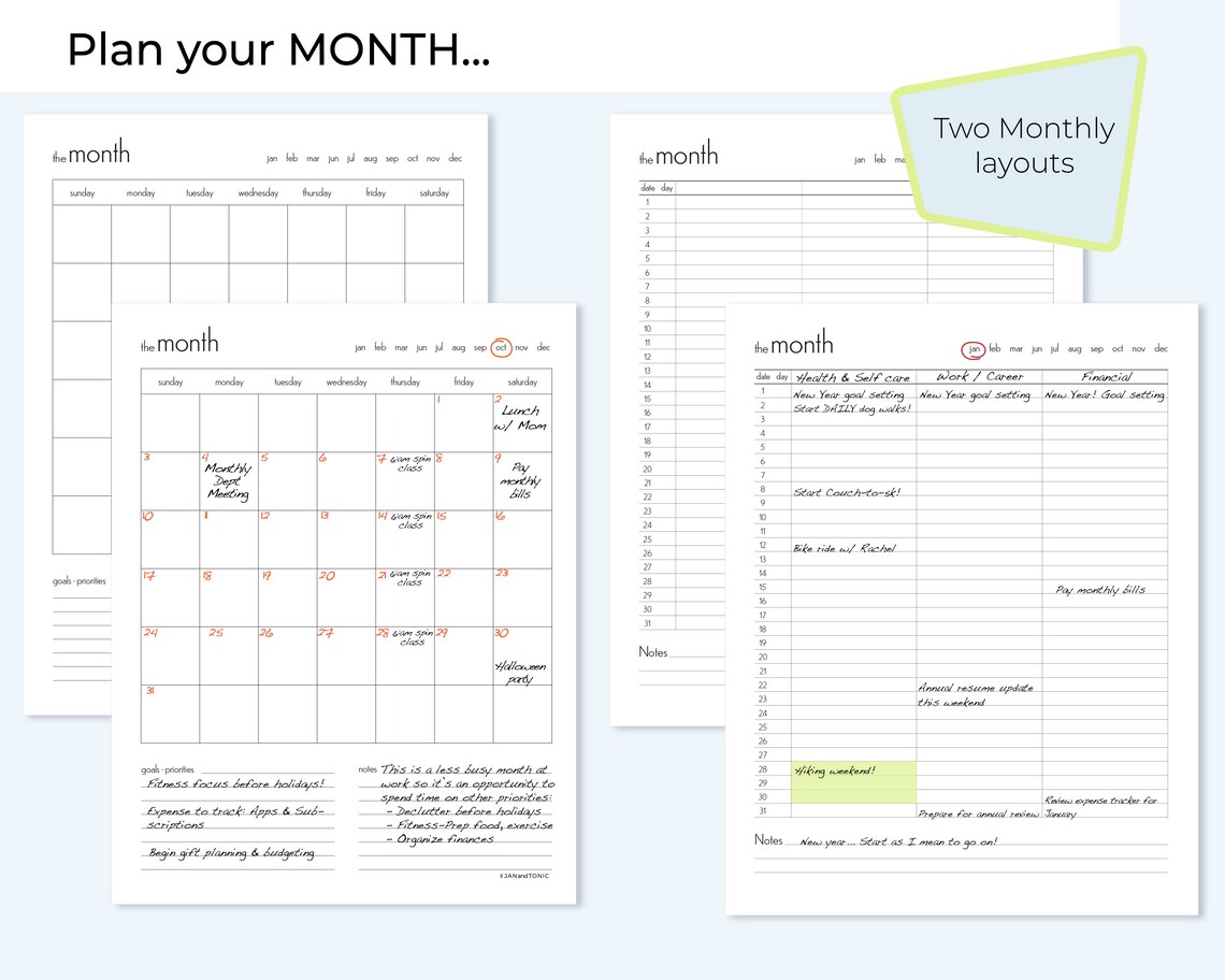 Printable Planner Bundle, Year, Month, Week, Day, Savings, Expenses ...
