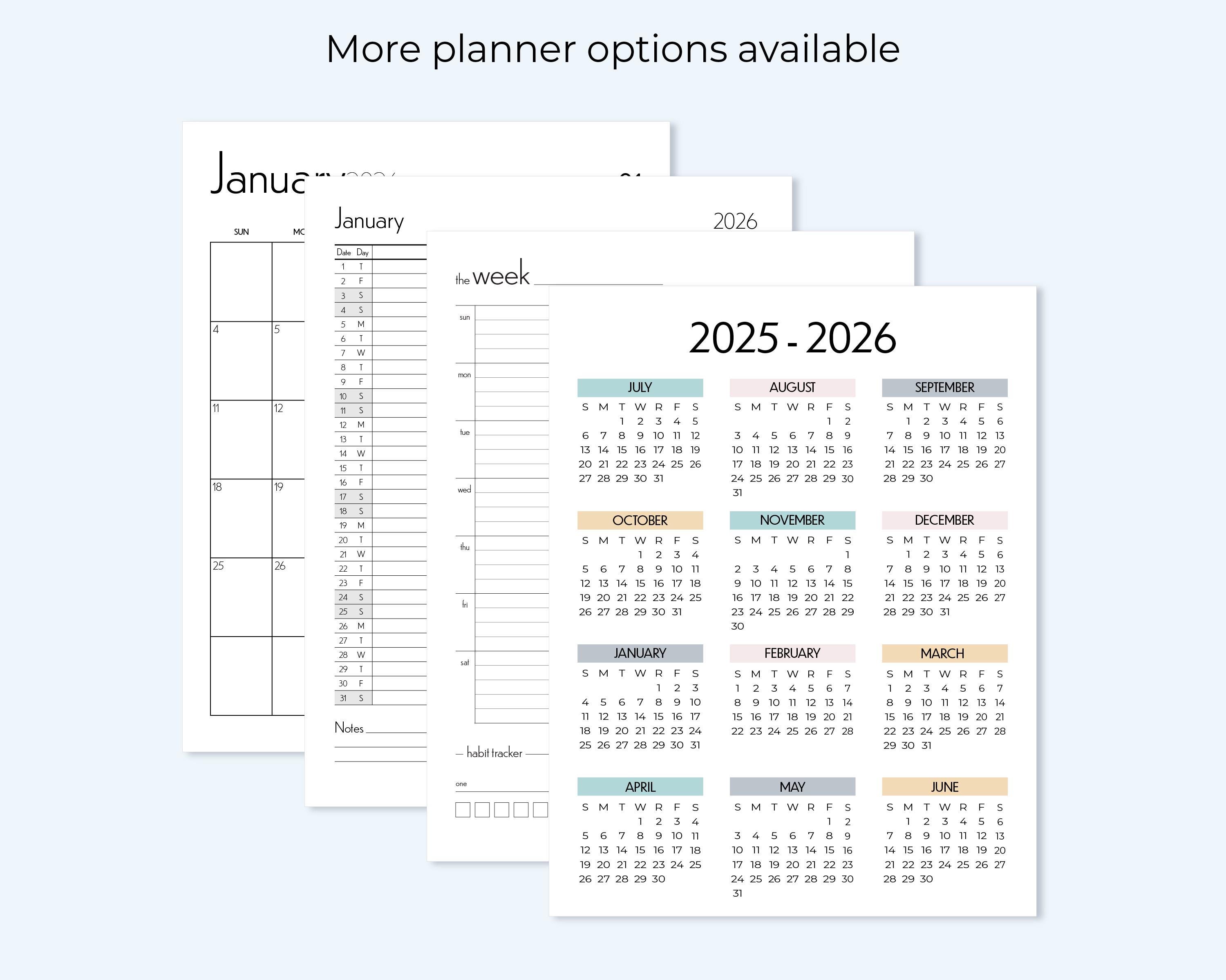 Printable Yearly Planner, Year at a Glance, Minimalist Calendar, YO2P ...