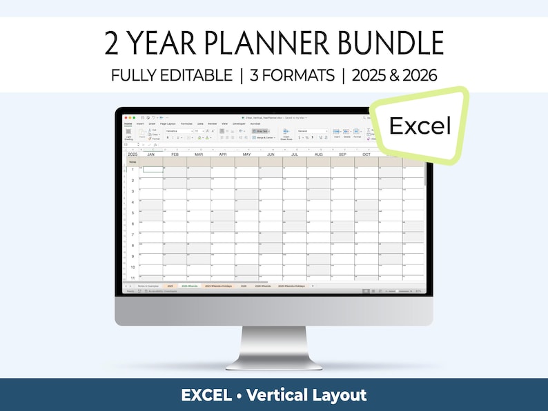 Year Planner Excel Spreadsheet, Family, School, Professional, Travel ...