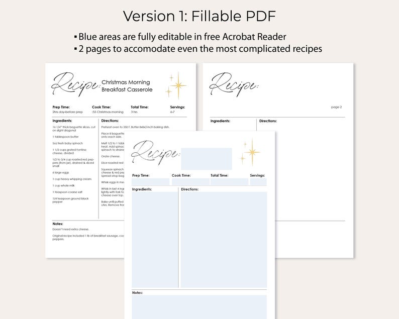 Editable Printable Holiday Recipe Template, 8.5 X 11 Fillable Pages, 2 ...
