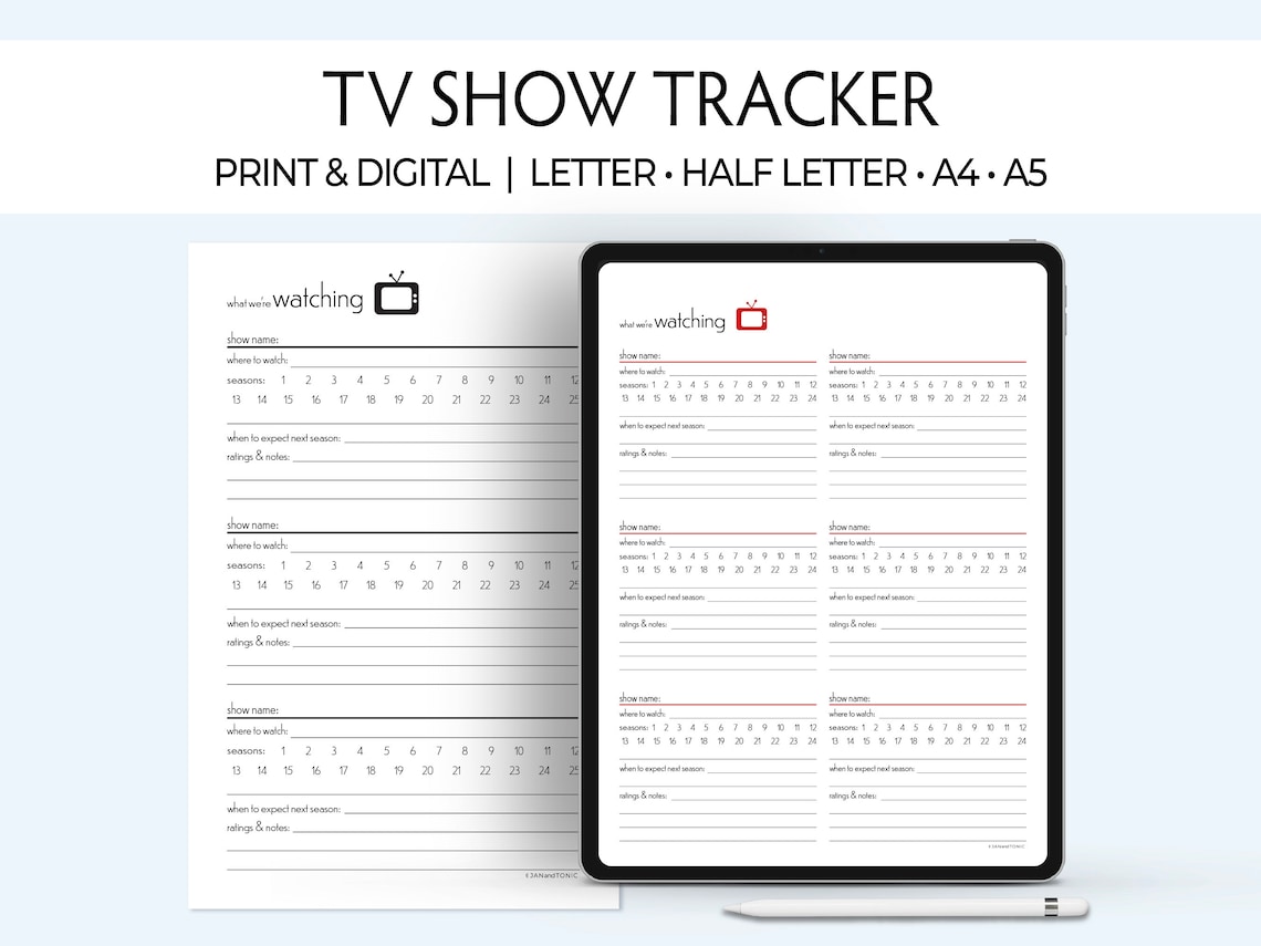 TV Series Tracker, Printable AND Digital Watch Lists, Episode Log ...