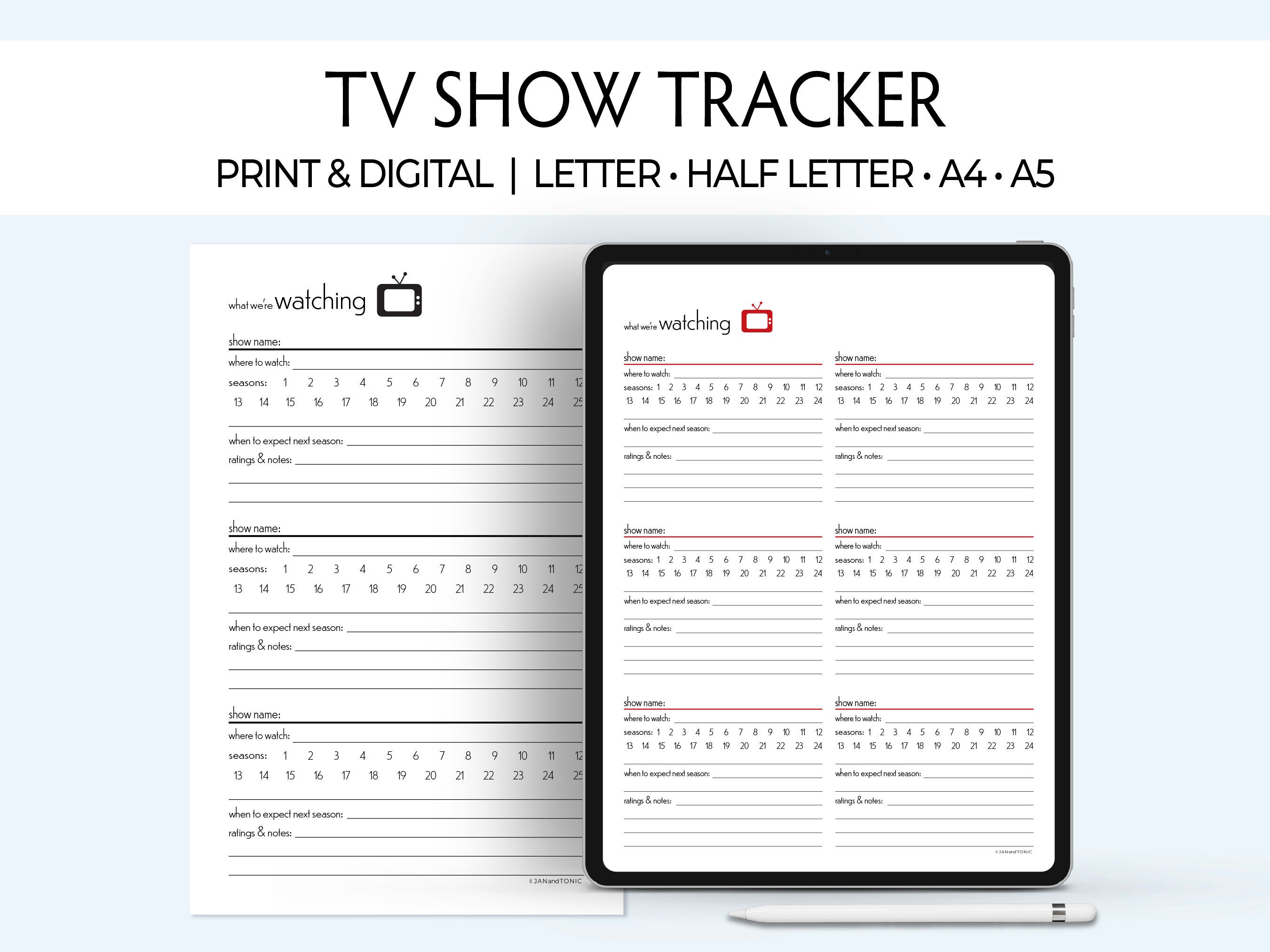 TV Series Tracker, Printable AND Digital Watch Lists, Episode Log ...