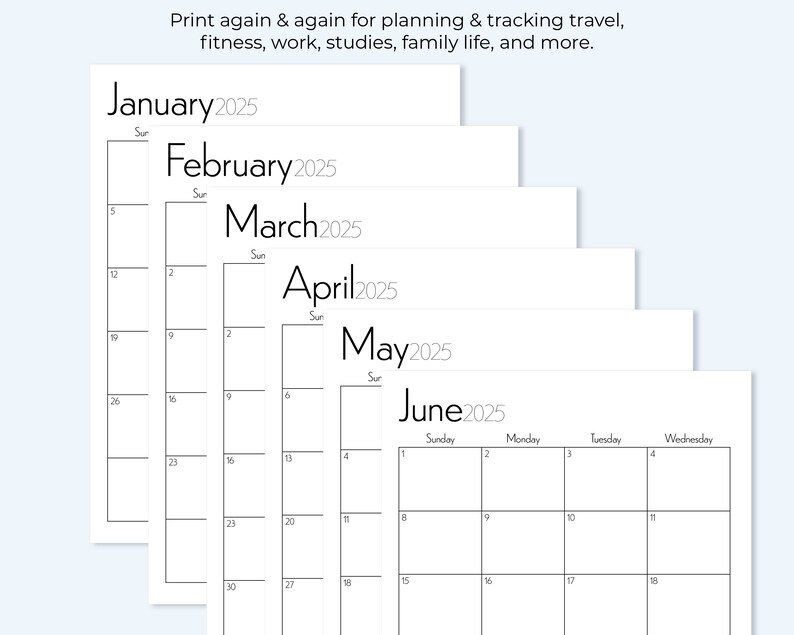 2025 Printable Monthly Planner Insert, Unlined Calendar, Minimalist ...