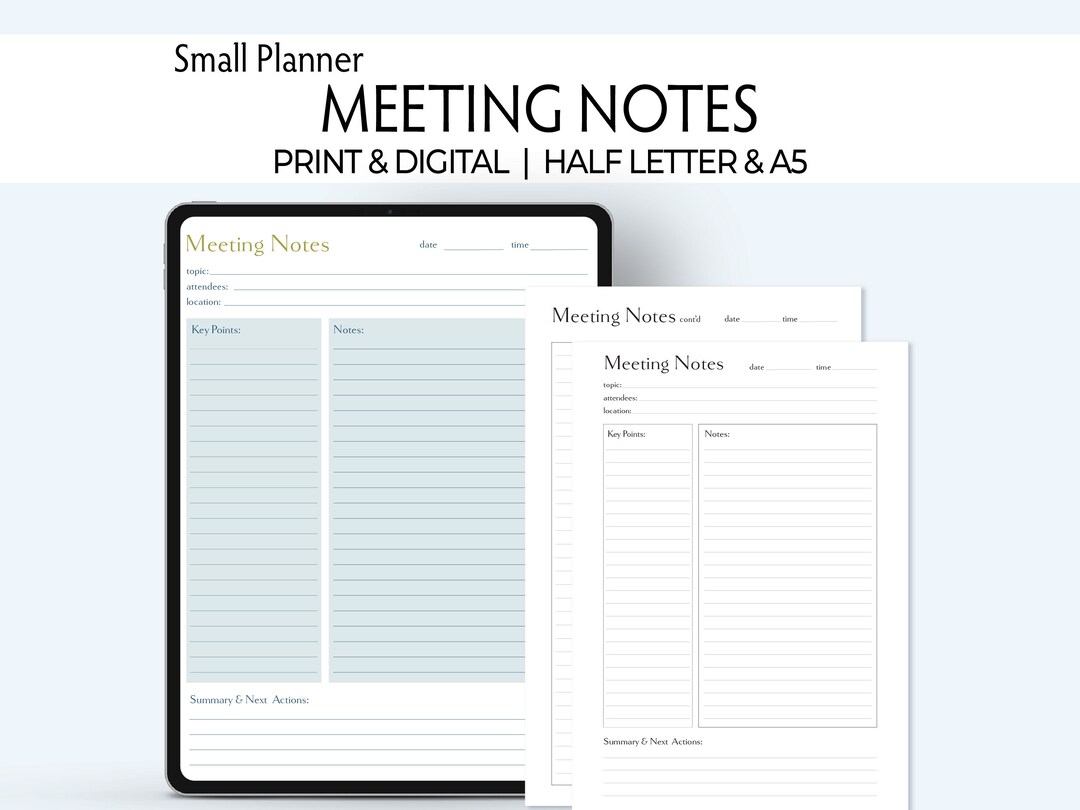 Meeting Minutes Printable, Note Taking Agenda, Professional, School and ...