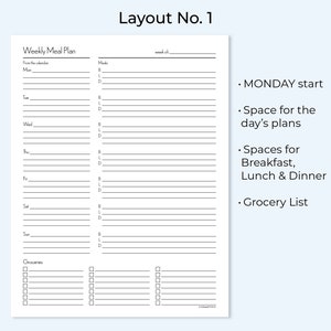 Printable Meal Planner + Grocery List, Weekly Menu, Digital or Print on ...
