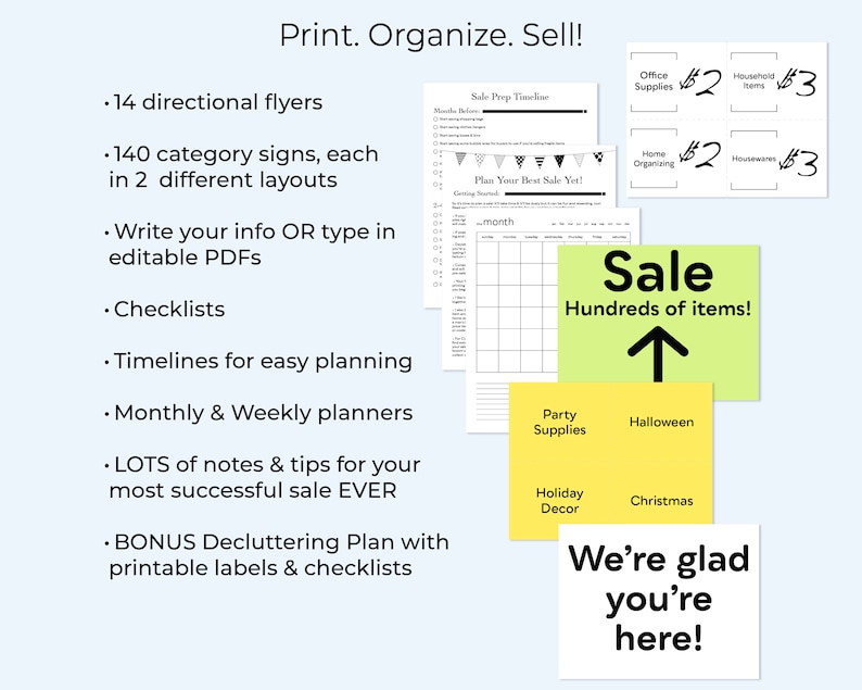 Garage Sale Printable Organizer, Yard Sale Signs, Flyers and Checklists ...